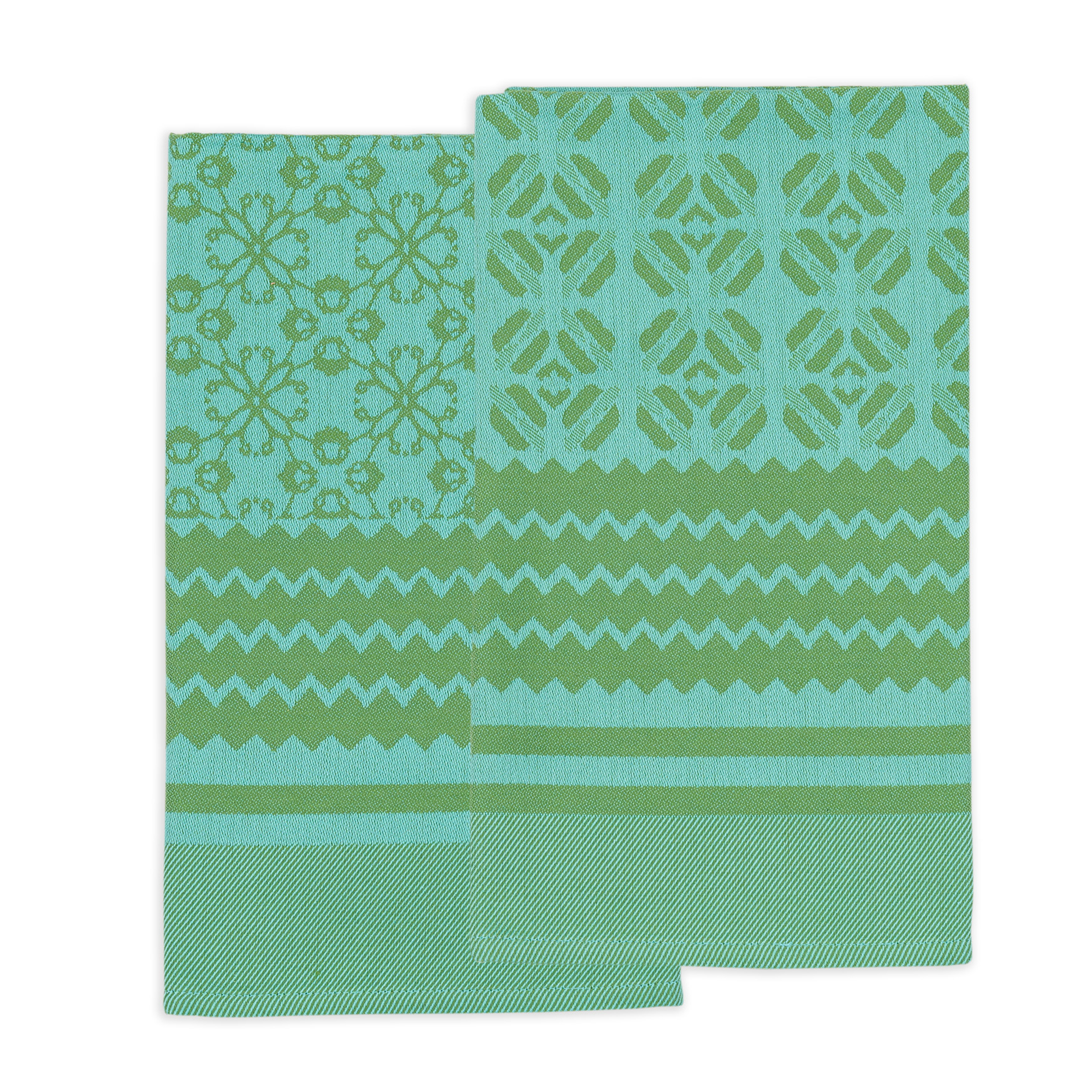 turquoise patterned towels