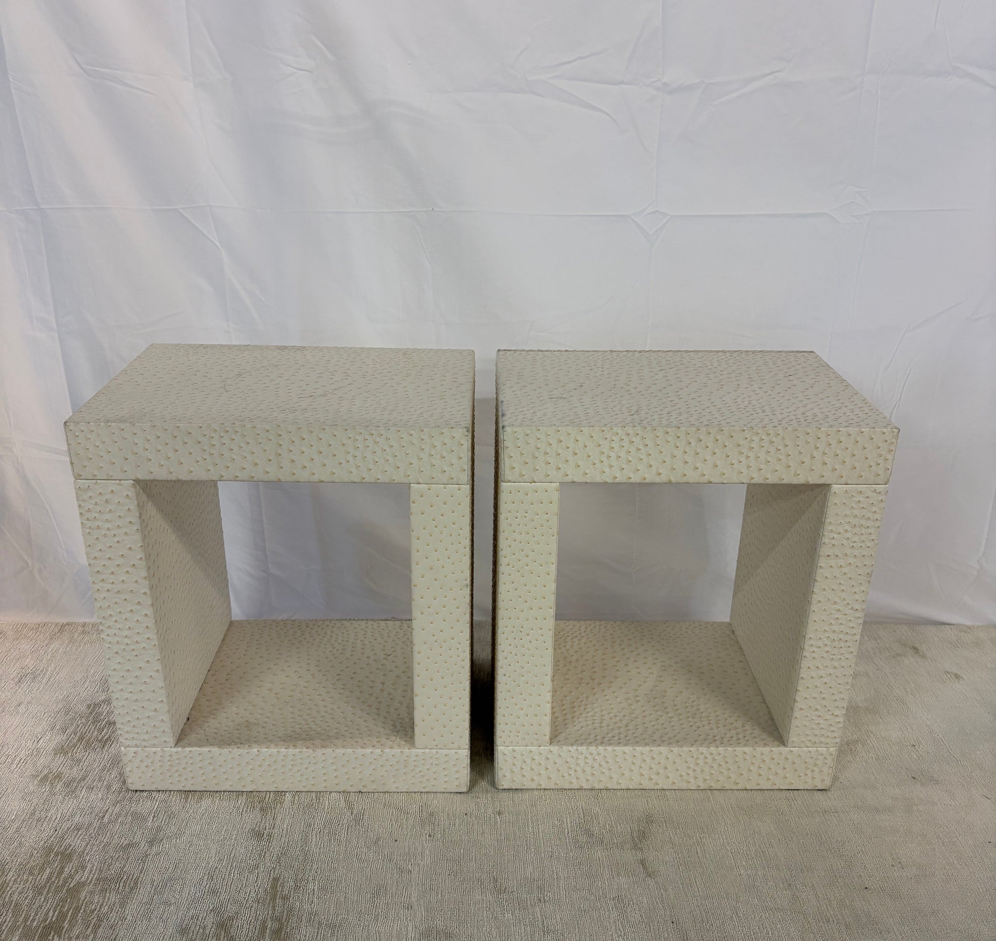 Square Feathers Off White Faux Shagreen Side Tables